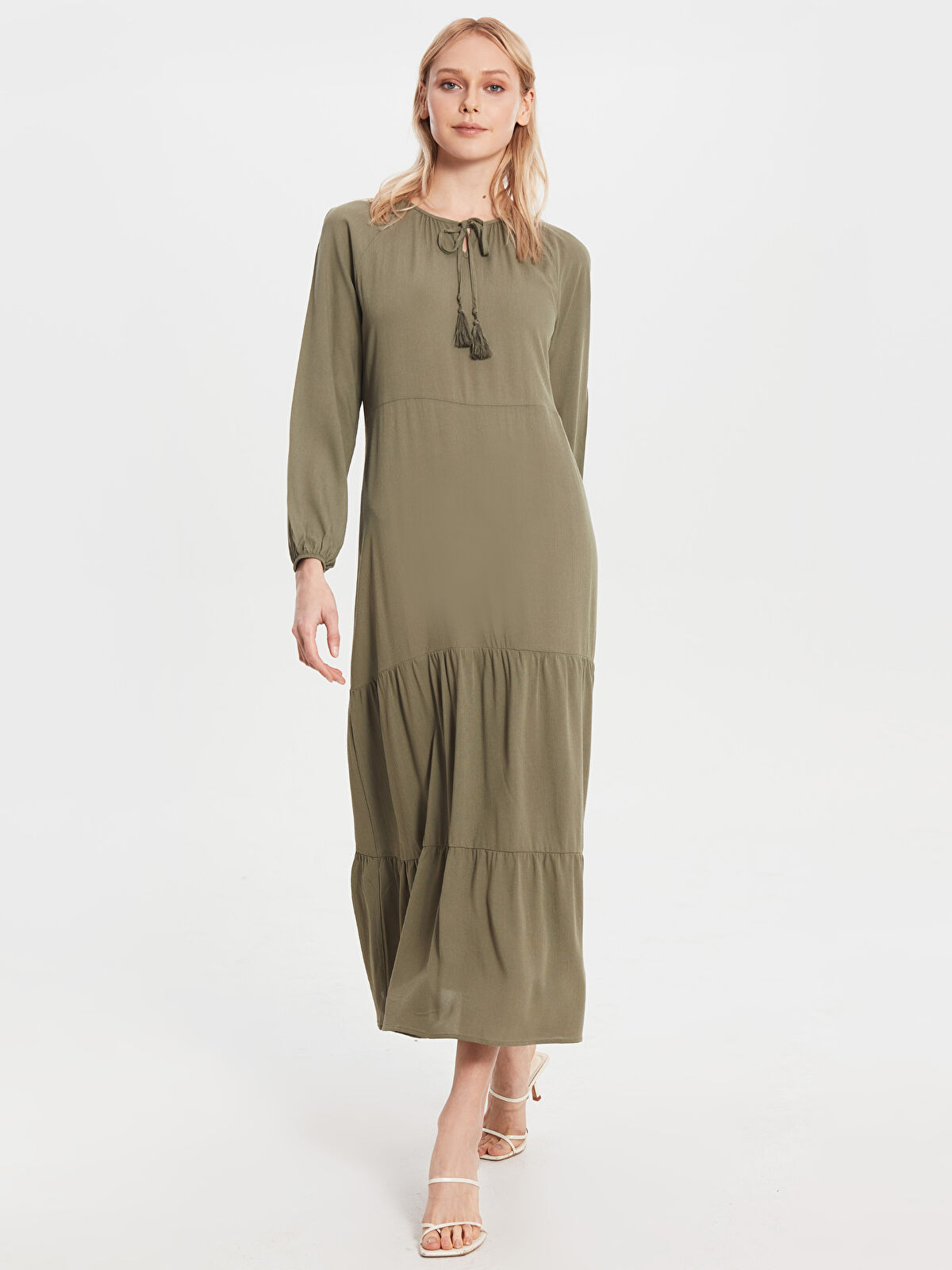 LCW CLASSIC Standart Fit Uzun Kollu Krinkle Kadın Elbise