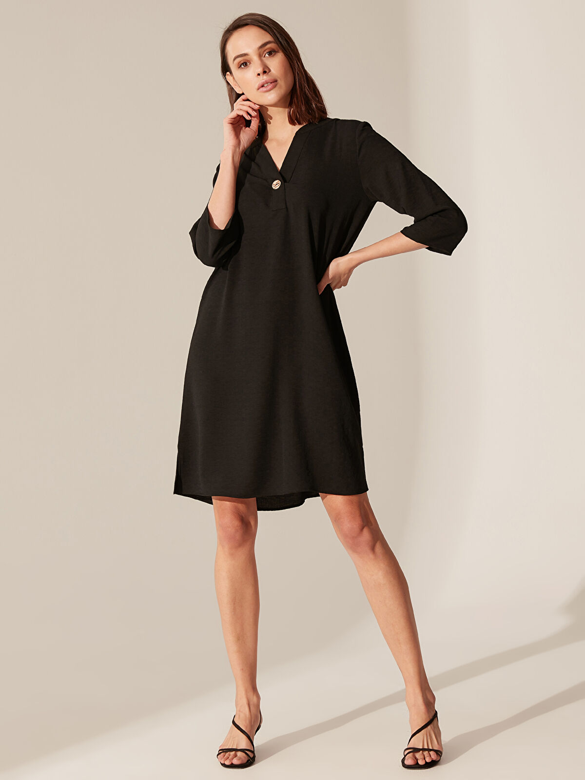 LCW CLASSIC Standart Fit Keten Kadın Elbise