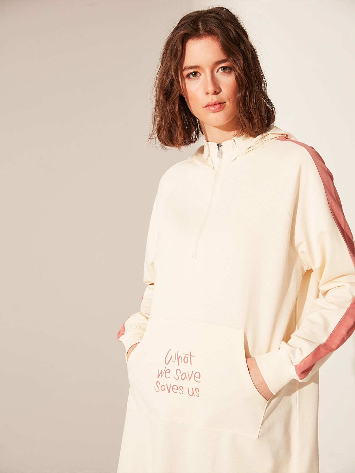 Yazı Baskılı Kapüşonlu Oversize Sweatshirt