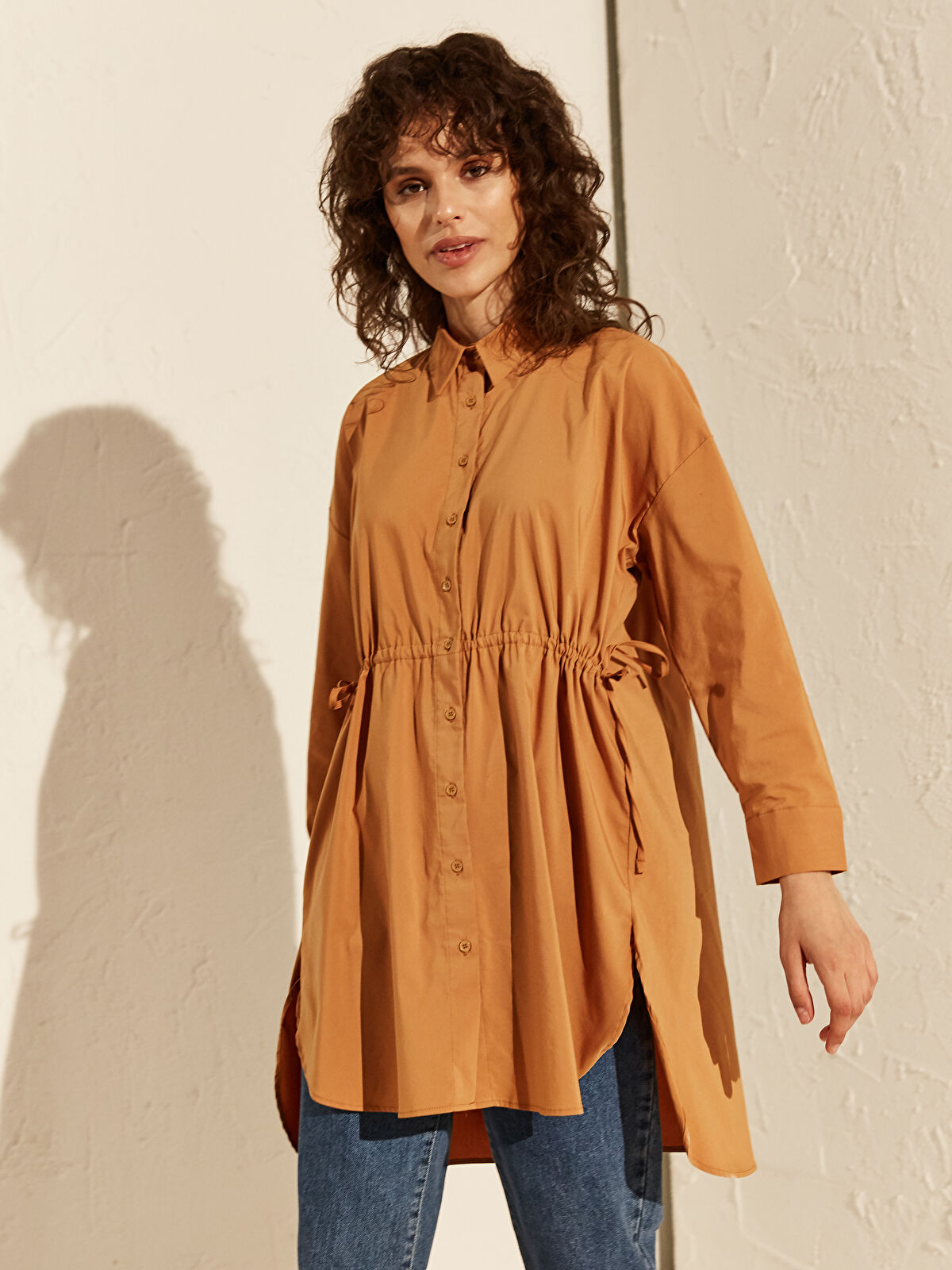 MODEST Gömlek Yaka Uzun Kollu Oversize Poplin Kadın Tunik