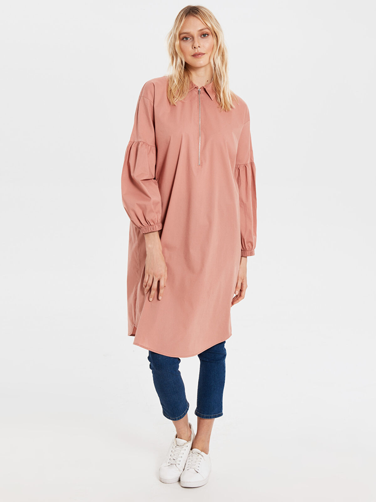 MODEST Gömlek Yaka Uzun Kollu Oversize Poplin Kadın Tunik