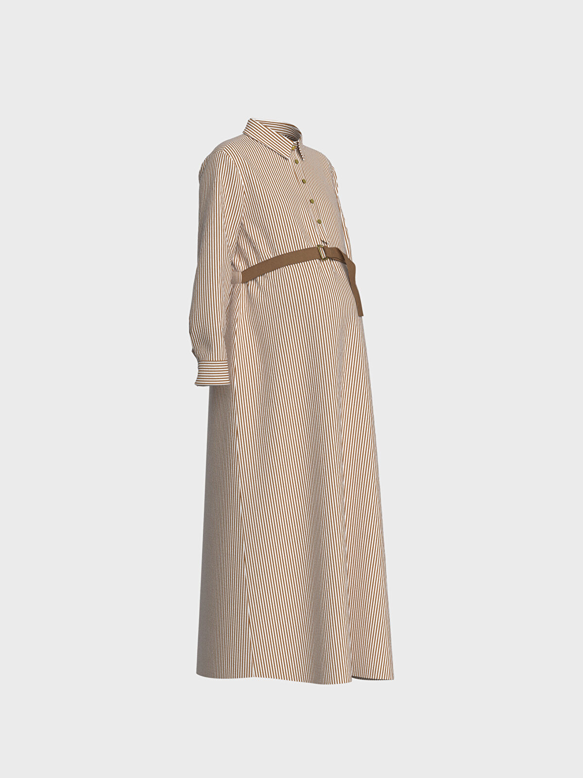 Kuşaklı Çizgili Hamile Elbise