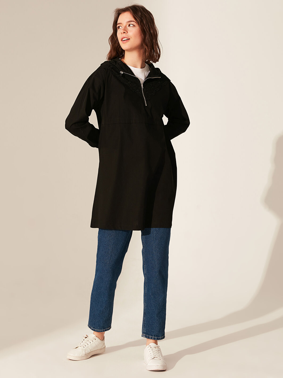 Poplin Oversize Kapüşonlu Tunik