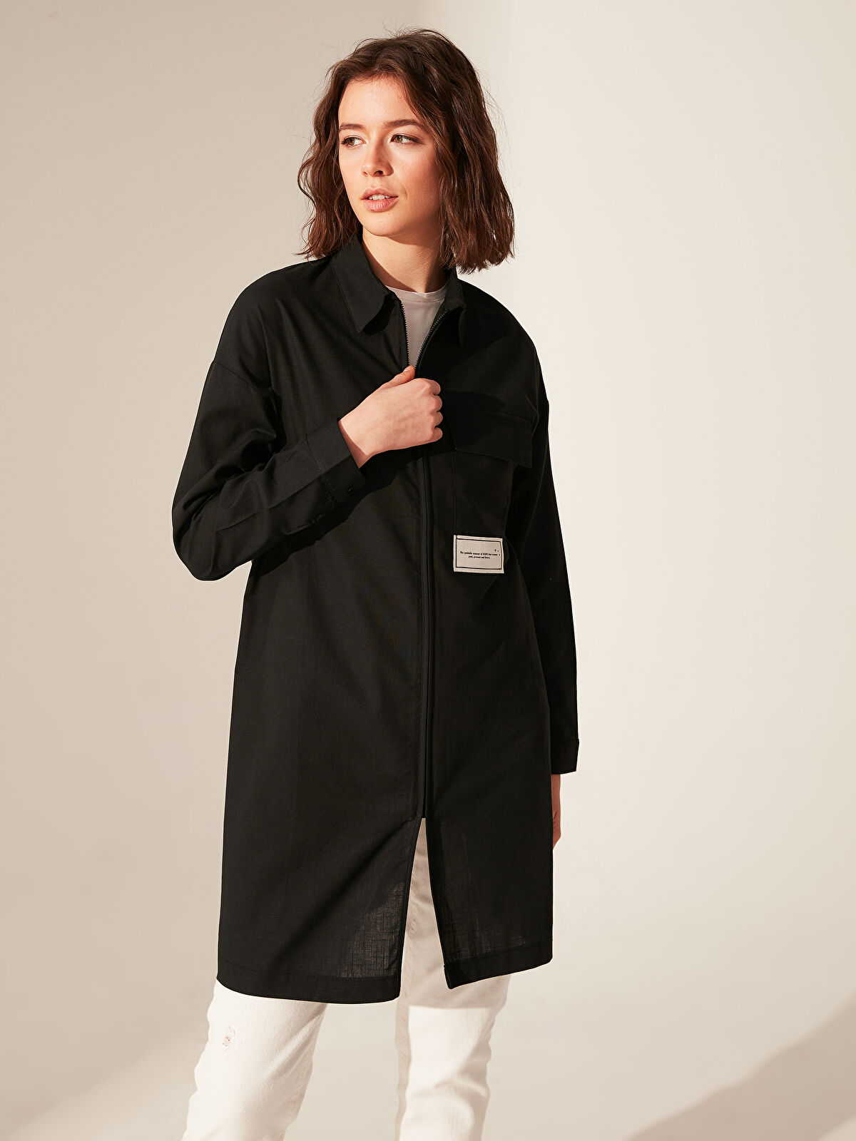 MODEST Gömlek Yaka Uzun Kollu Oversize Poplin Kadın Tunik