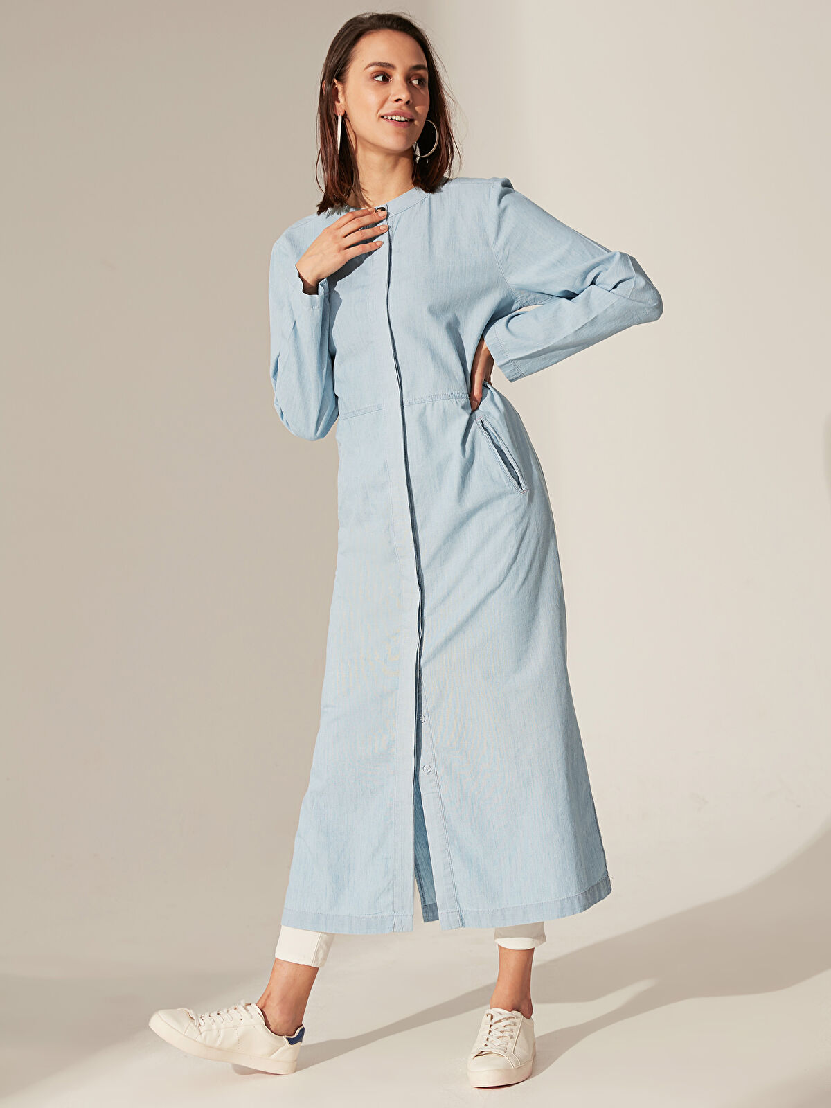 LCW GRACE Standart Fit Uzun Kollu Kadın Cepli Jean Ferace