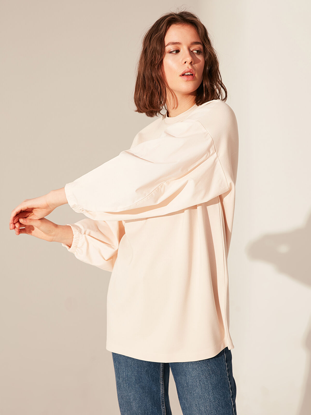 Balon Kol Garnili Sweatshirt