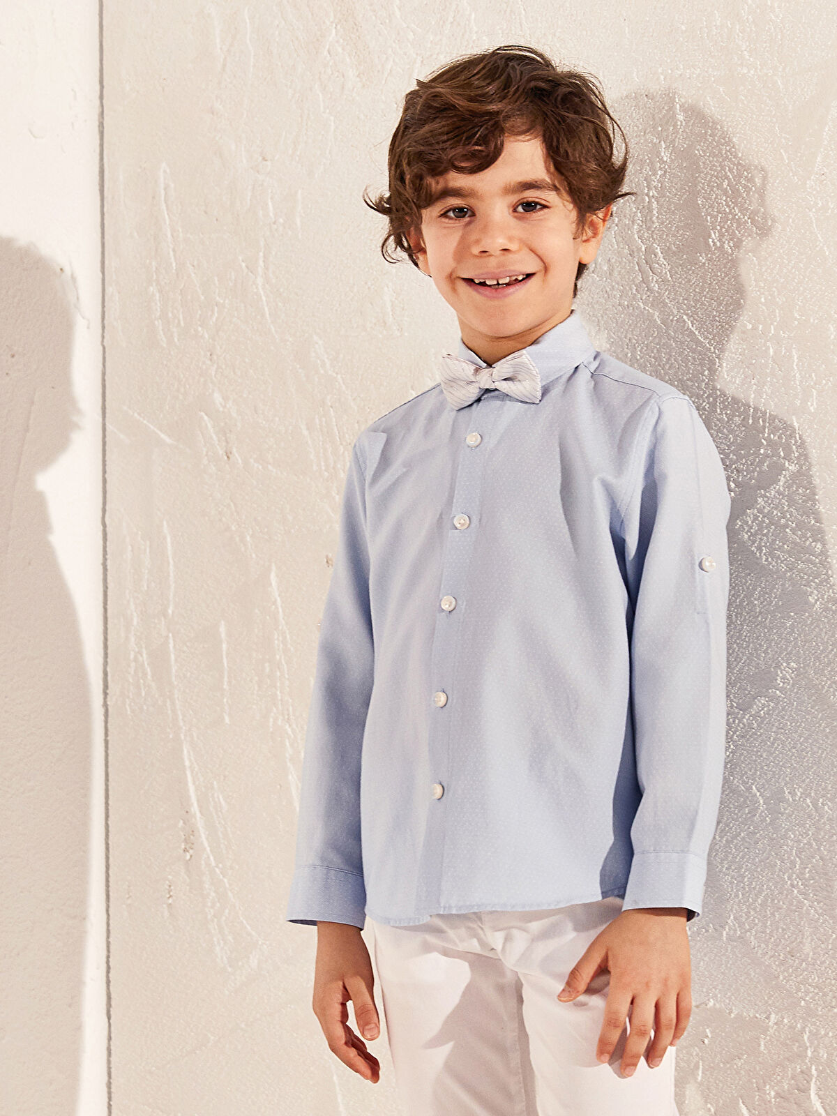 Uzun Kollu Armürlü Erkek Çocuk Gömlek ve Papyon