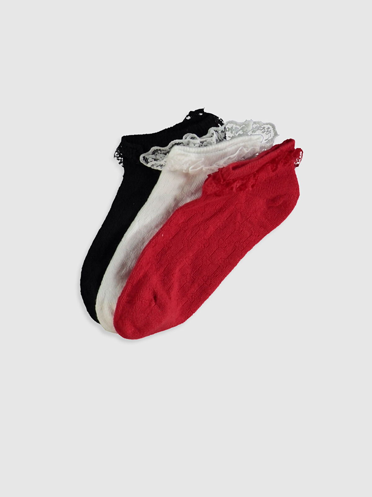 Kız Çocuk Dantelli Patik Çorap 3'lü