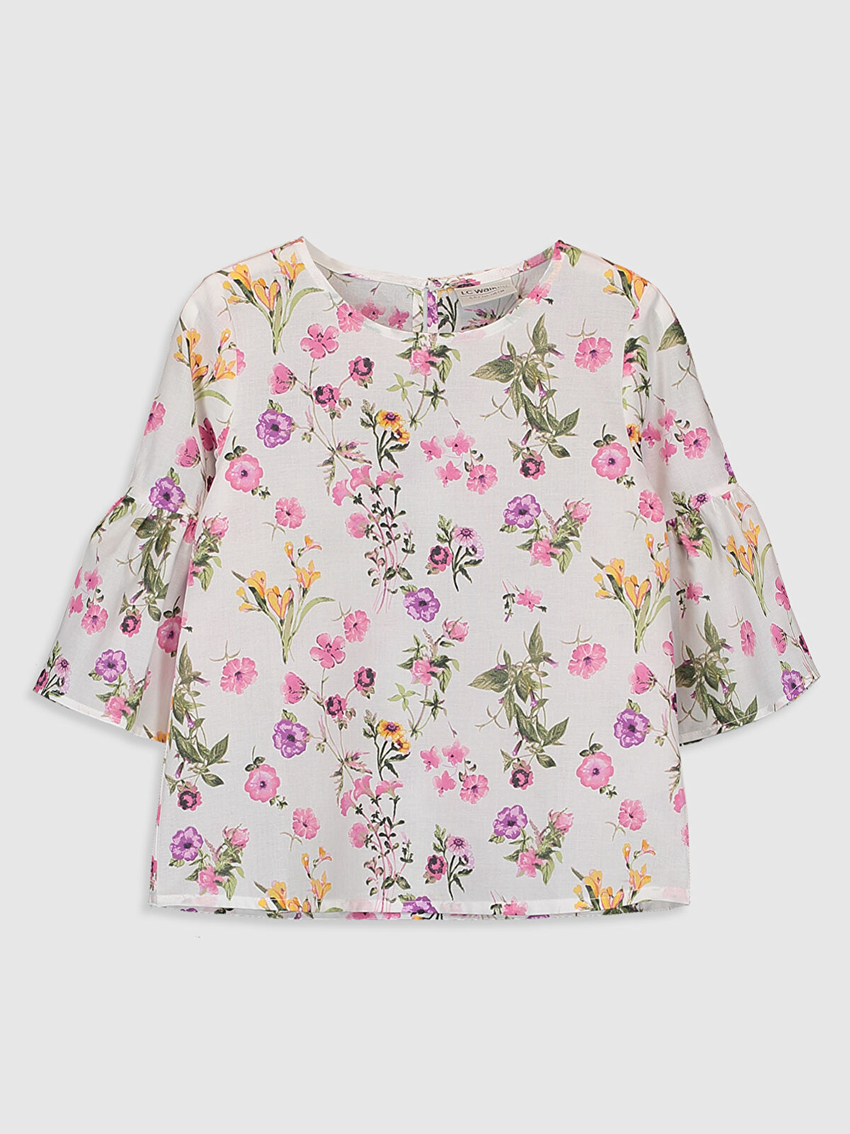 Bisiklet Yaka Çiçek Desenli Pamuklu Kız Çocuk Bluz