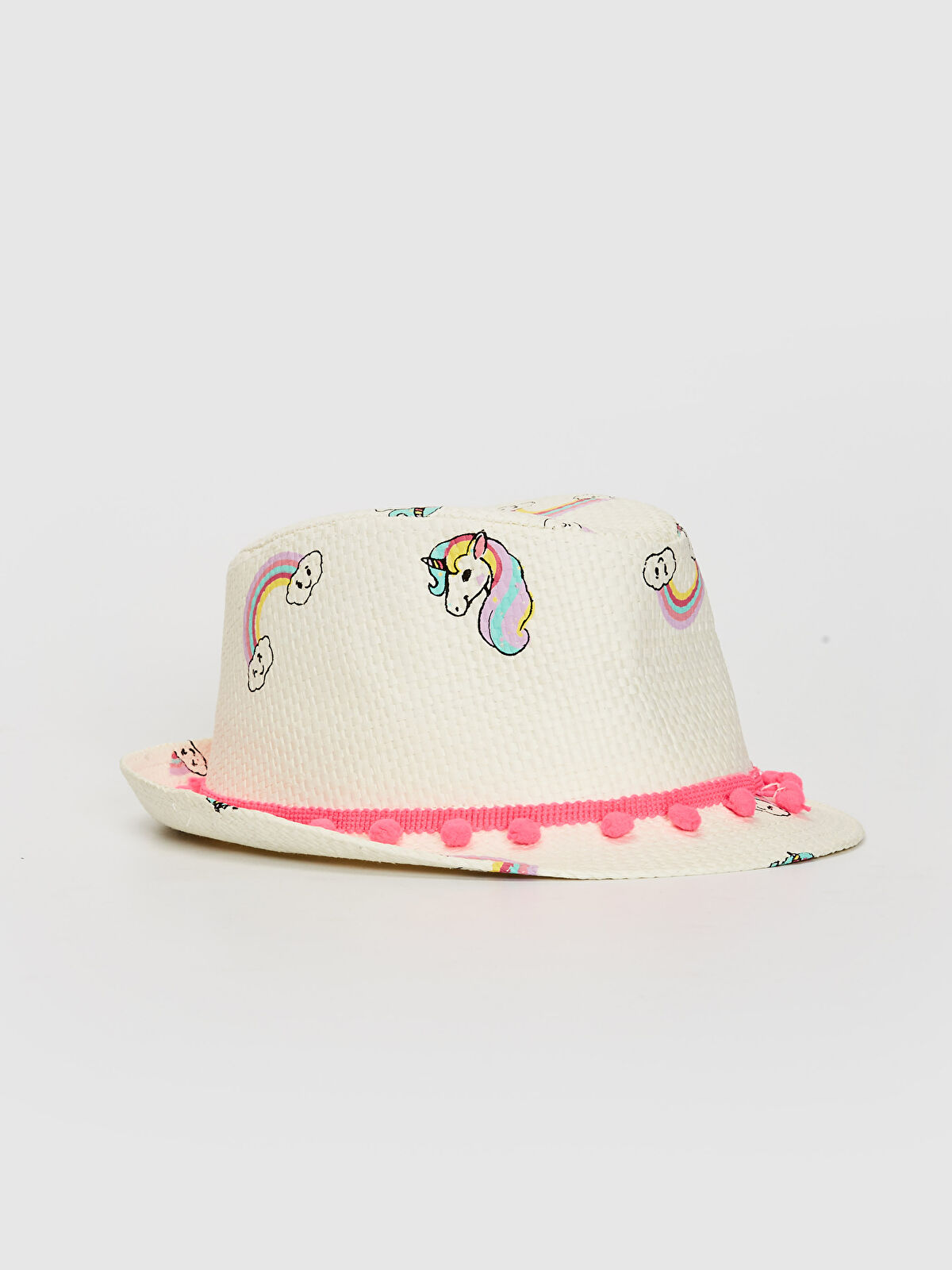 Baskılı Biye Detaylı Kız Çocuk Hasır Şapka