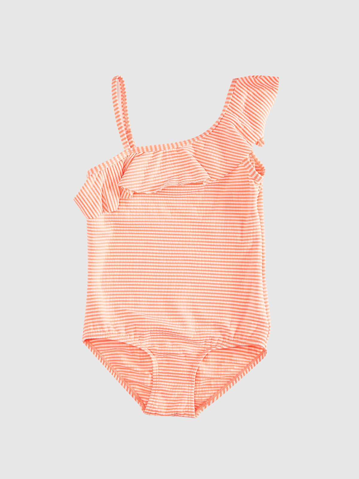 Esnek Kumaştan Fırfırlı Çizgili Kız Çocuk Mayo