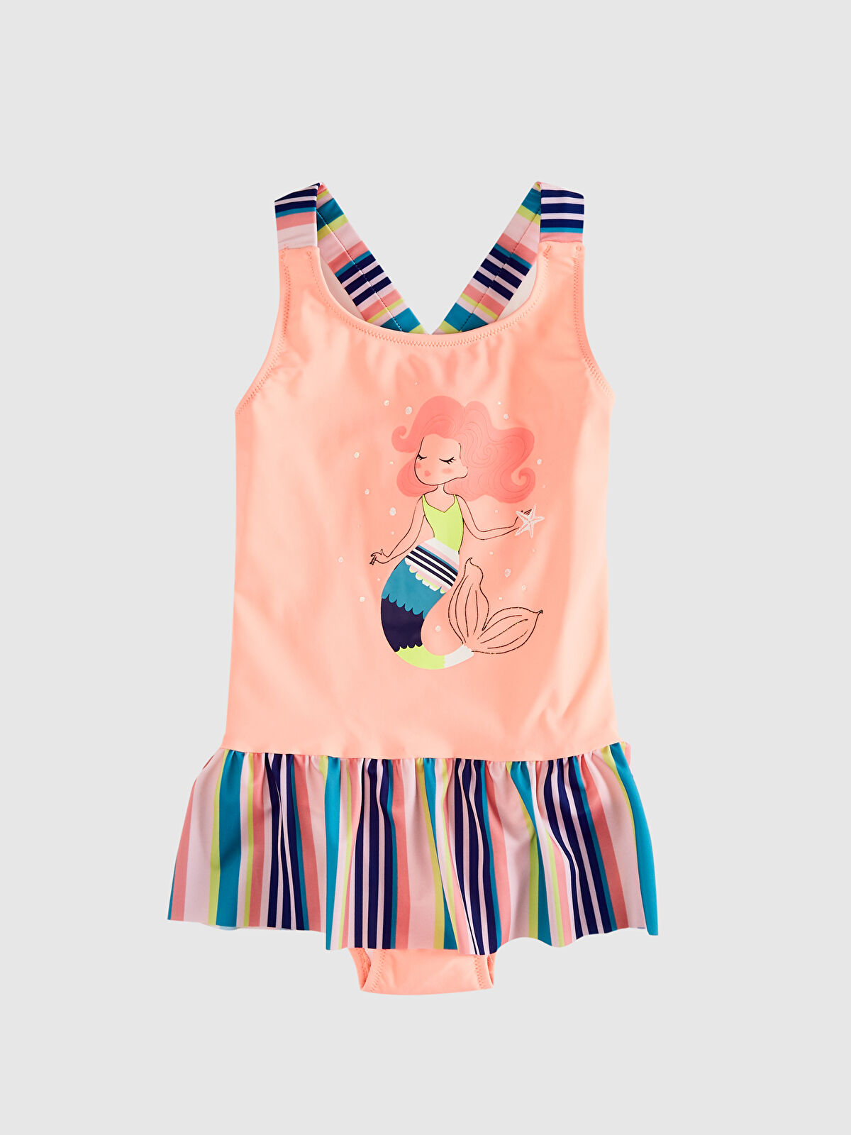 Esnek Kumaştan Baskılı Kız Çocuk Etekli Mayo