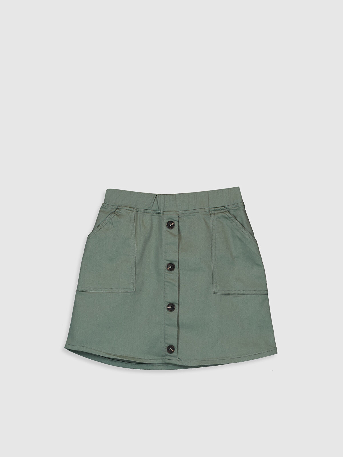 Beli Lastikli Düğme Detaylı Kız Çocuk Gabardin Etek