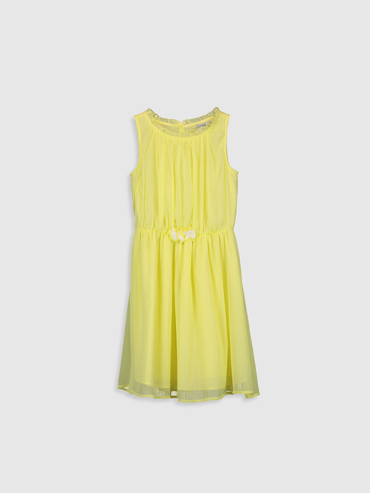 Bisiklet Yaka Çiçek Aplikeli Kız Çocuk Şifon Elbise