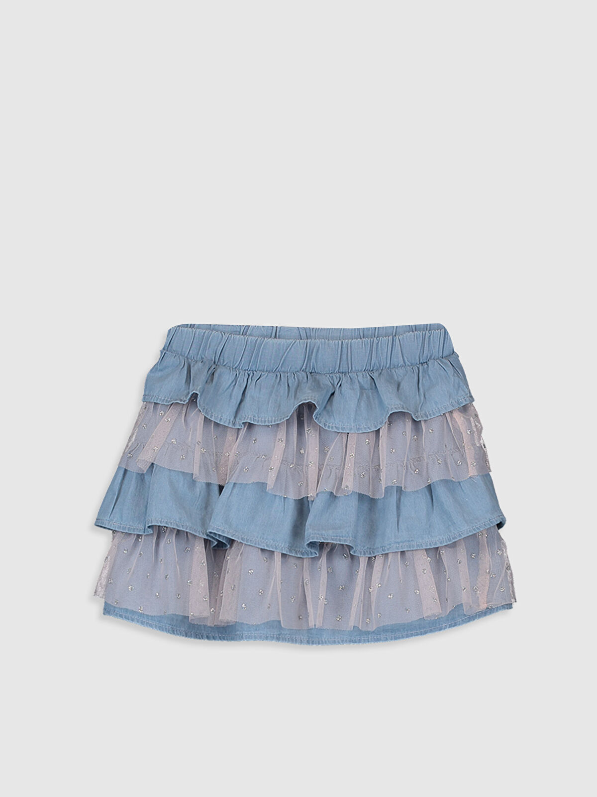 Beli Lastikli Fırfırlı Kız Çocuk Jean Etek