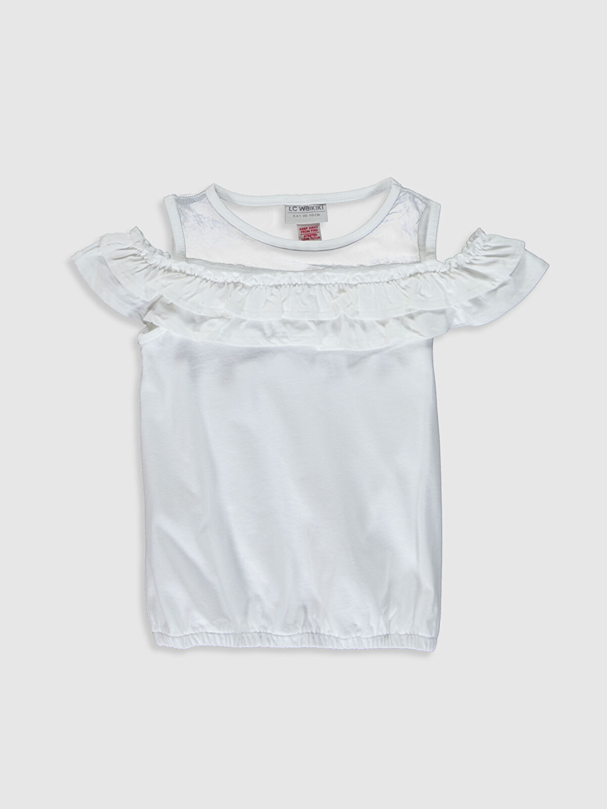 Kız Çocuk Fırfırlı Omuzu Açık Tişört