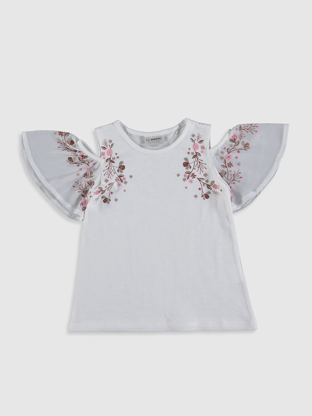 Kız Çocuk Omuzu Açık Baskılı Tişört