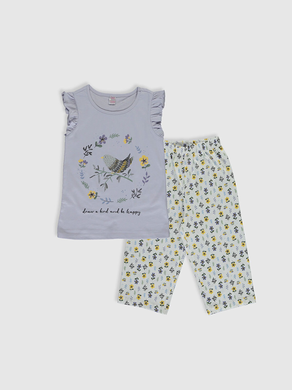 Bisiklet Yaka Kısa Kollu Kız Çocuk Pijama Takım