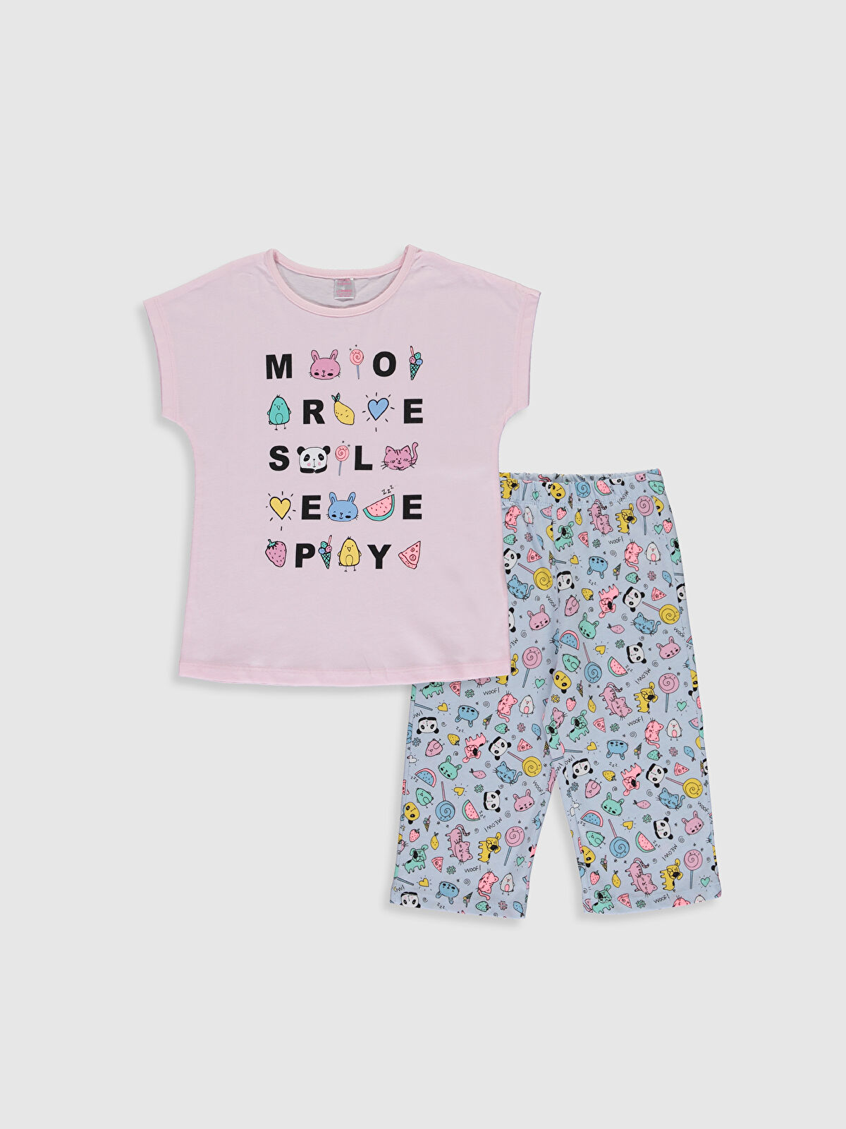Bisiklet Yaka Kısa Kollu Kız Çocuk Pijama Takım