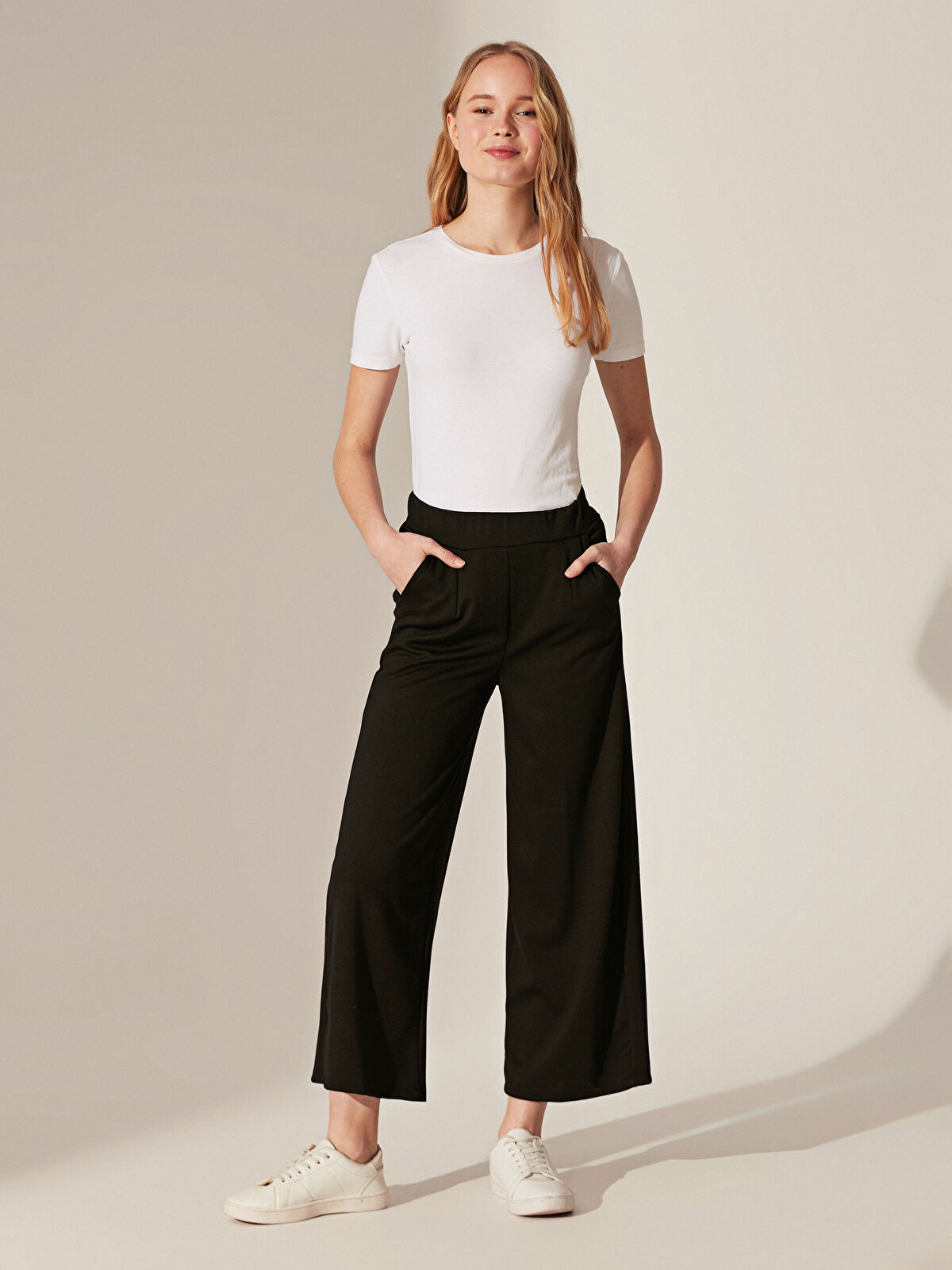 Beli Lastikli Geniş Paça Pantolon Anne Kız Kombini