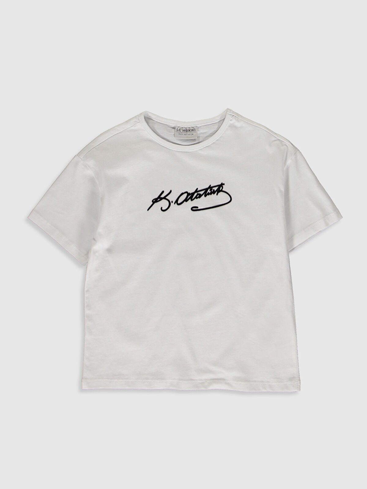 Bisiklet Yaka Atatürk İmza Baskılı Kısa Kollu Kız Çocuk Tişört