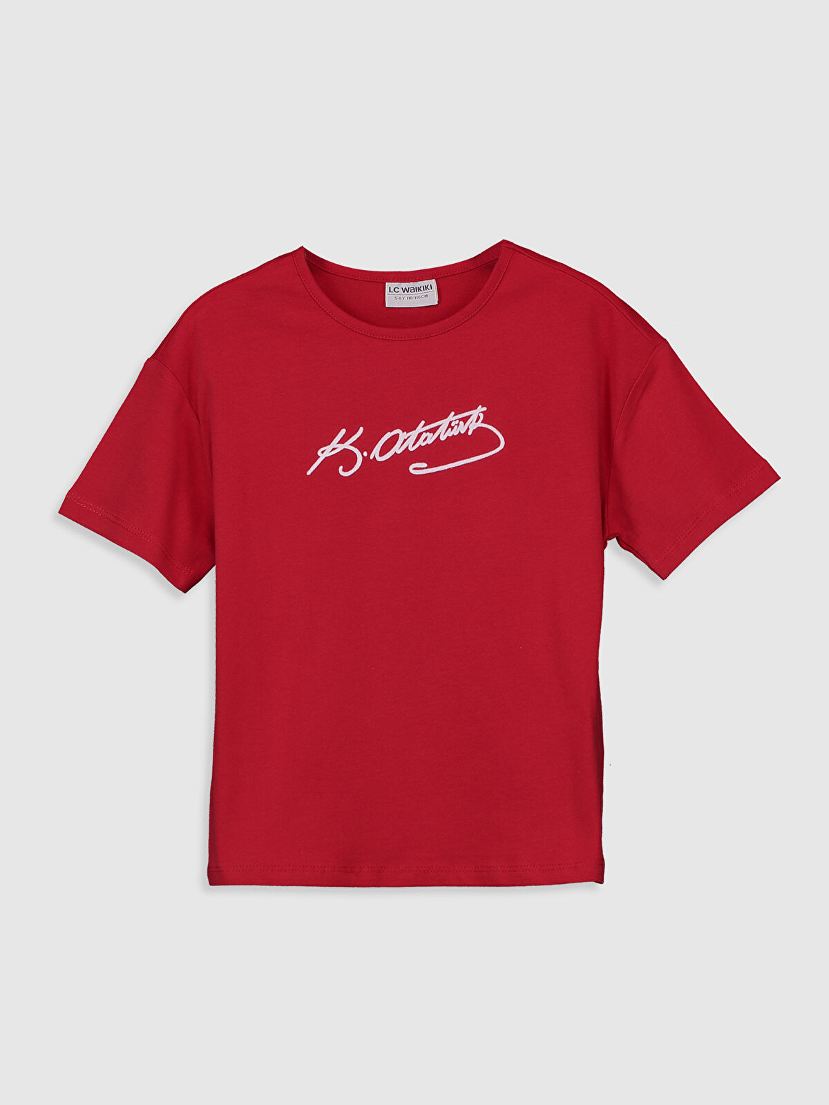 Bisiklet Yaka Atatürk İmza Baskılı Kısa Kollu Kız Çocuk Tişört