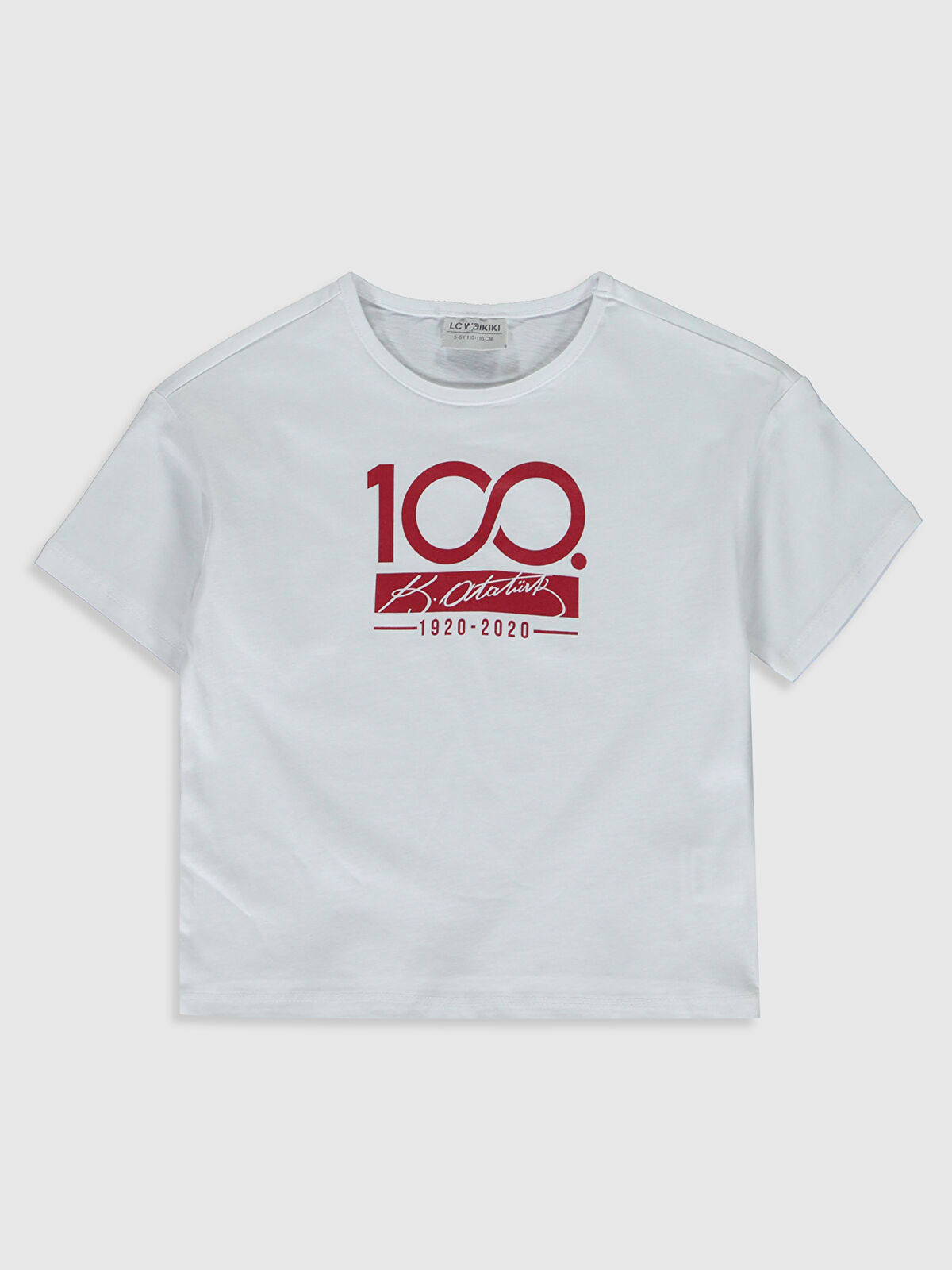 Bisiklet Yaka Atatürk İmza Baskılı Kısa Kollu Kız Çocuk Tişört