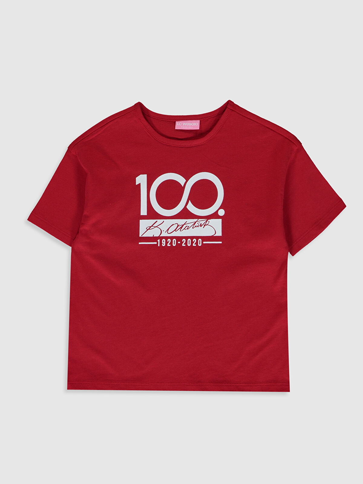 Bisiklet Yaka Atatürk İmza Baskılı Kısa Kollu Kız Çocuk Tişört