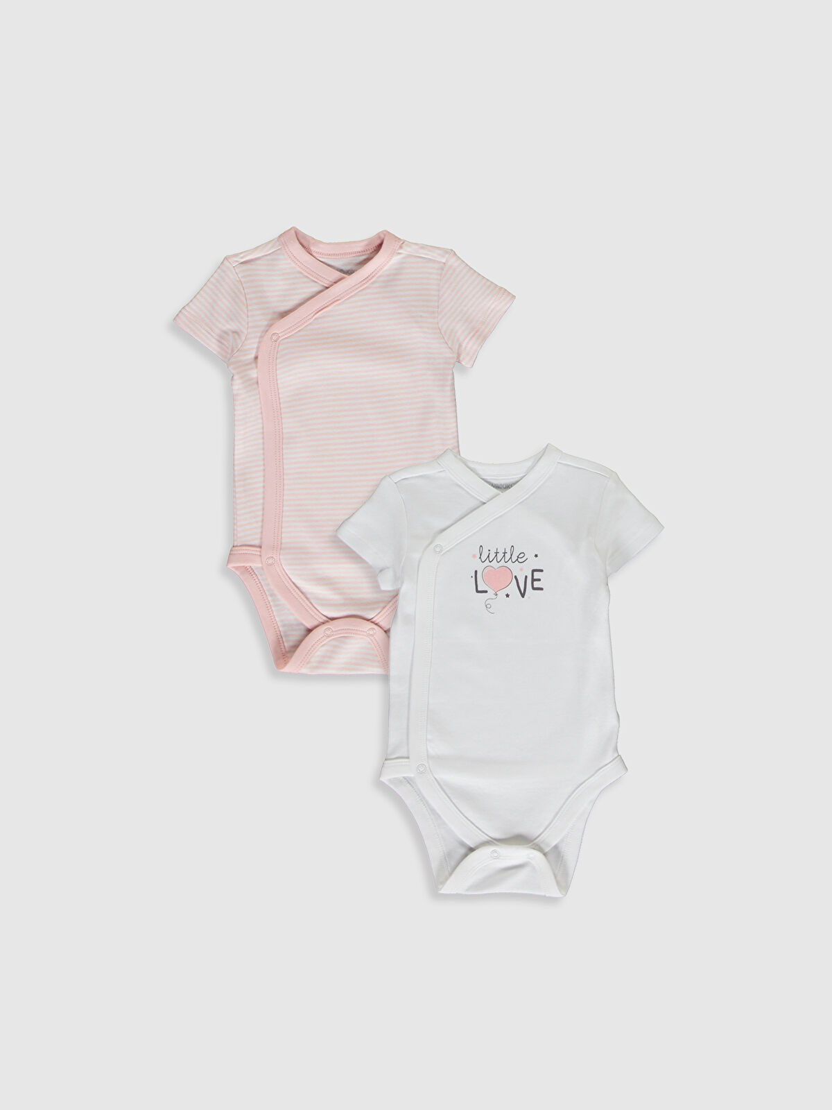 Zarf Yaka Kısa Kollu Pamuklu Kız Bebek Çıtçıtlı Body 2'li