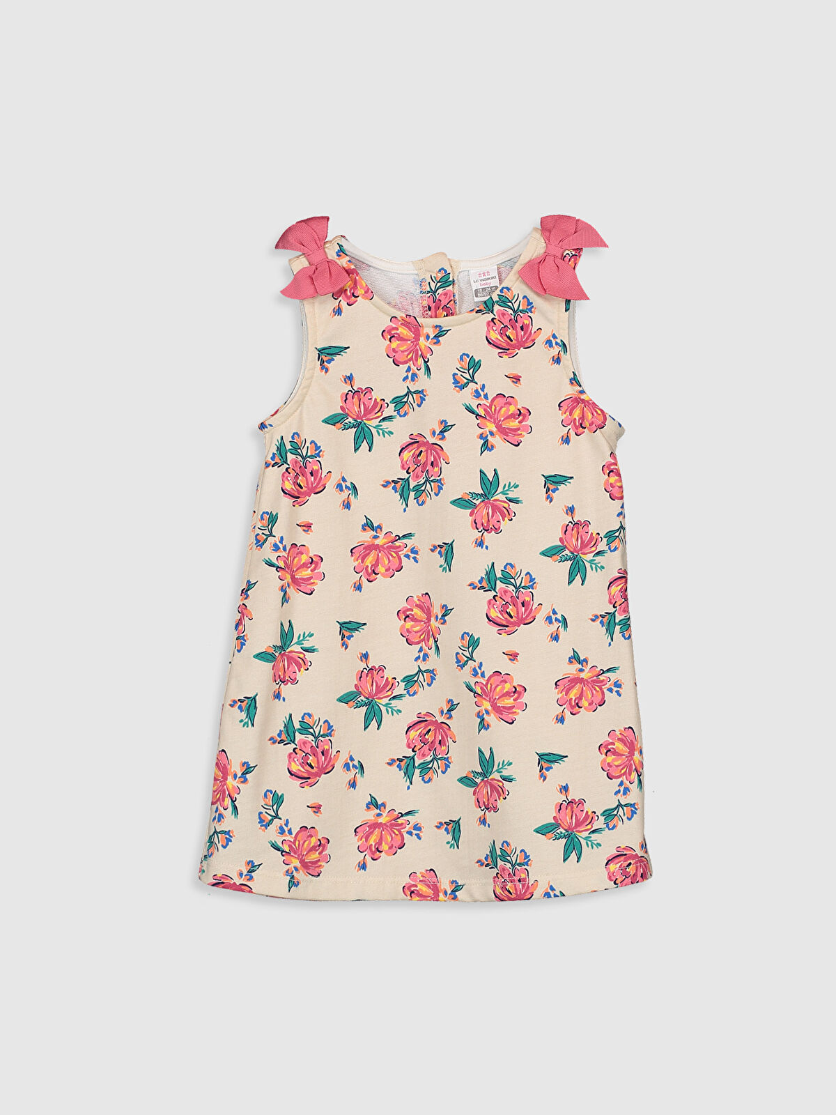 Bisiklet Yaka Fiyonk Detaylı Pamuklu Kız Bebek Elbise