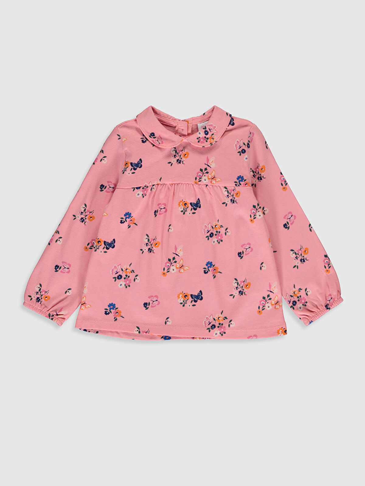 Bebe Yaka Uzun Kollu Baskılı Kız Bebek Tişört