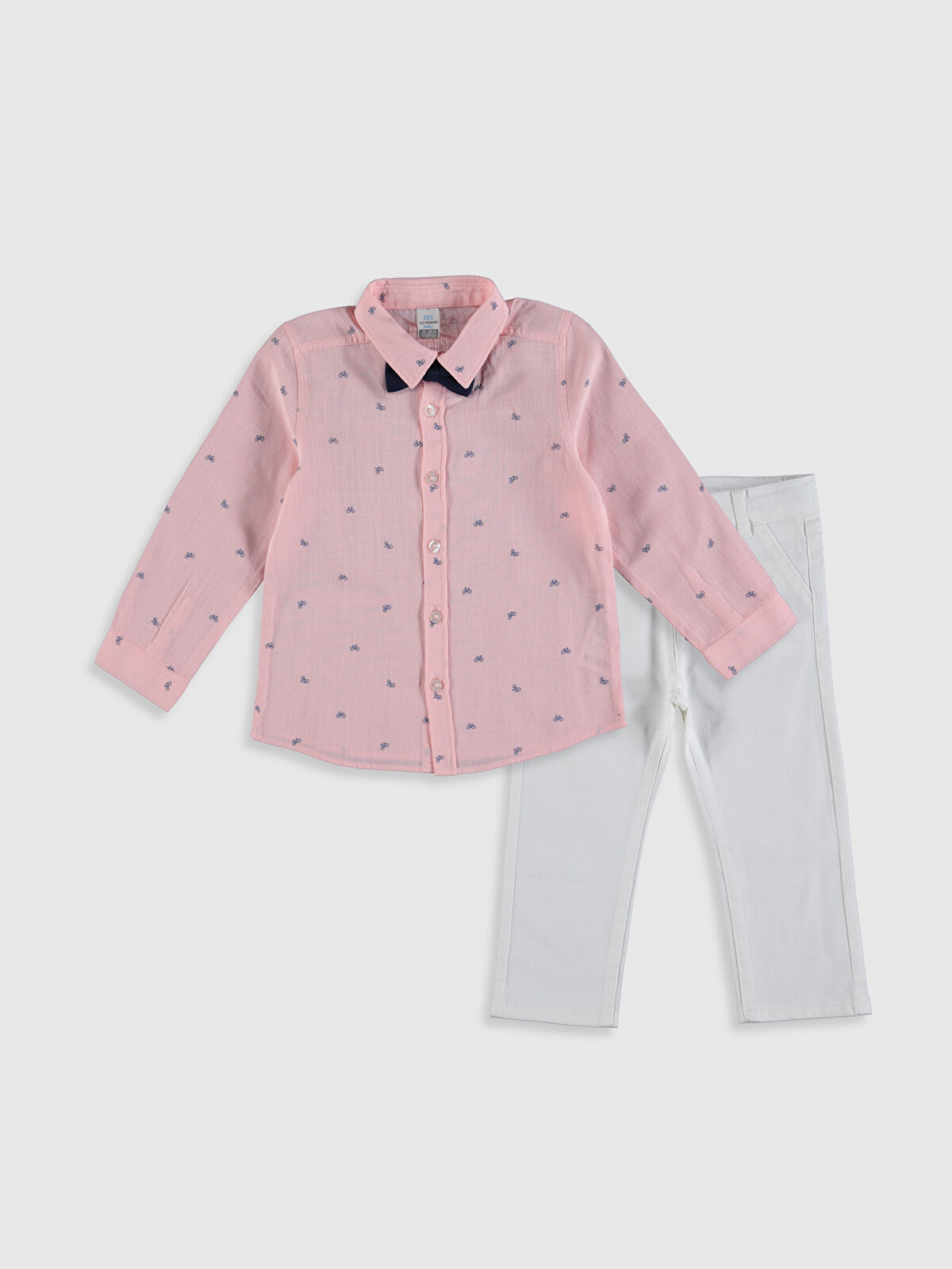 Uzun Kollu Erkek Bebek Gömlek Pantolon ve Papyon 3'lü Takım