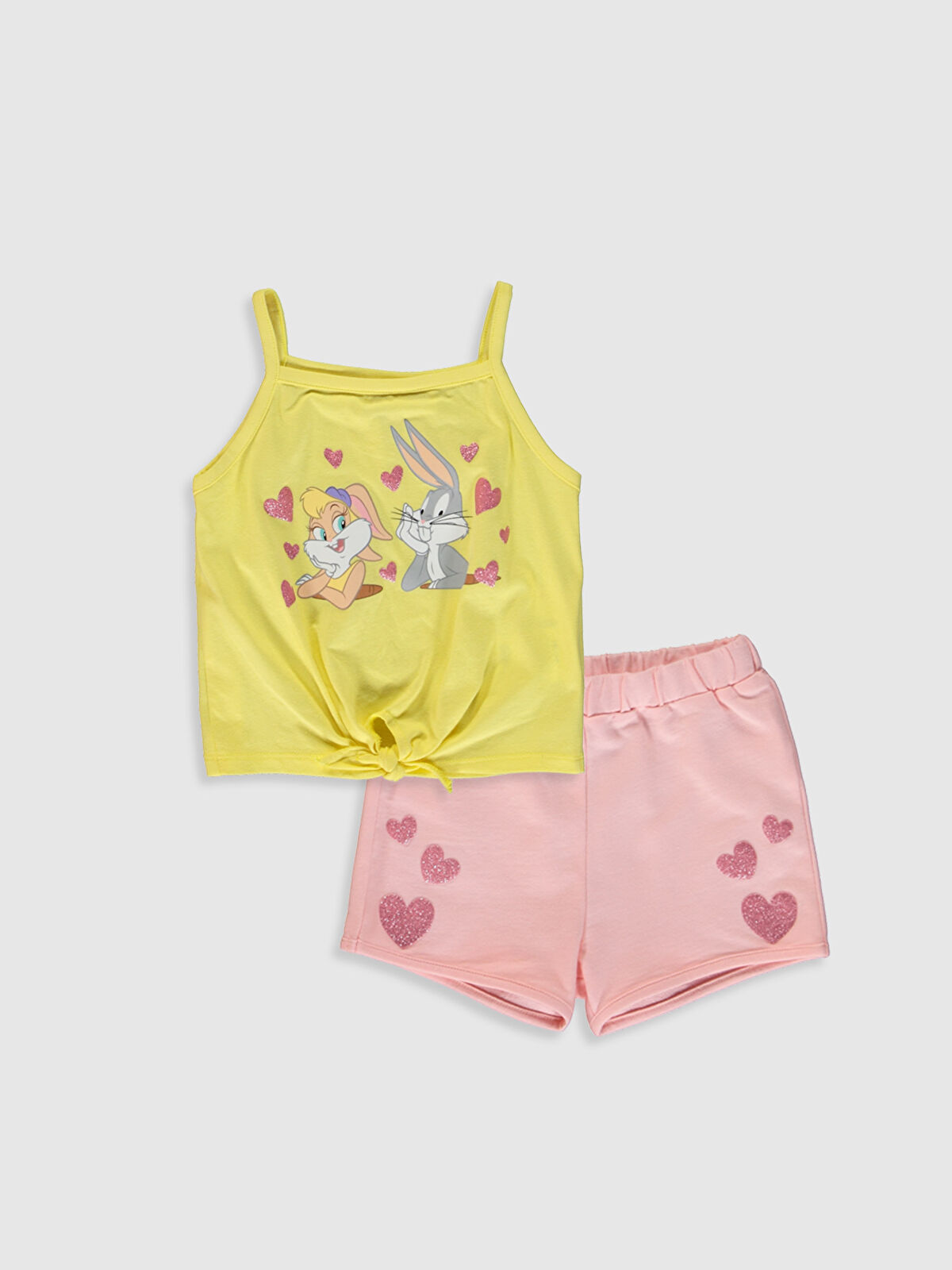 Askılı Looney Tunes Baskılı Kız Bebek Tişört ve Şort 2'li Takım