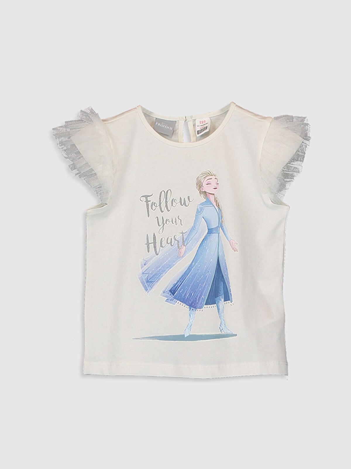 Bisiklet Yaka Kısa Kol Elsa Baskılı Kız Bebek Tişört