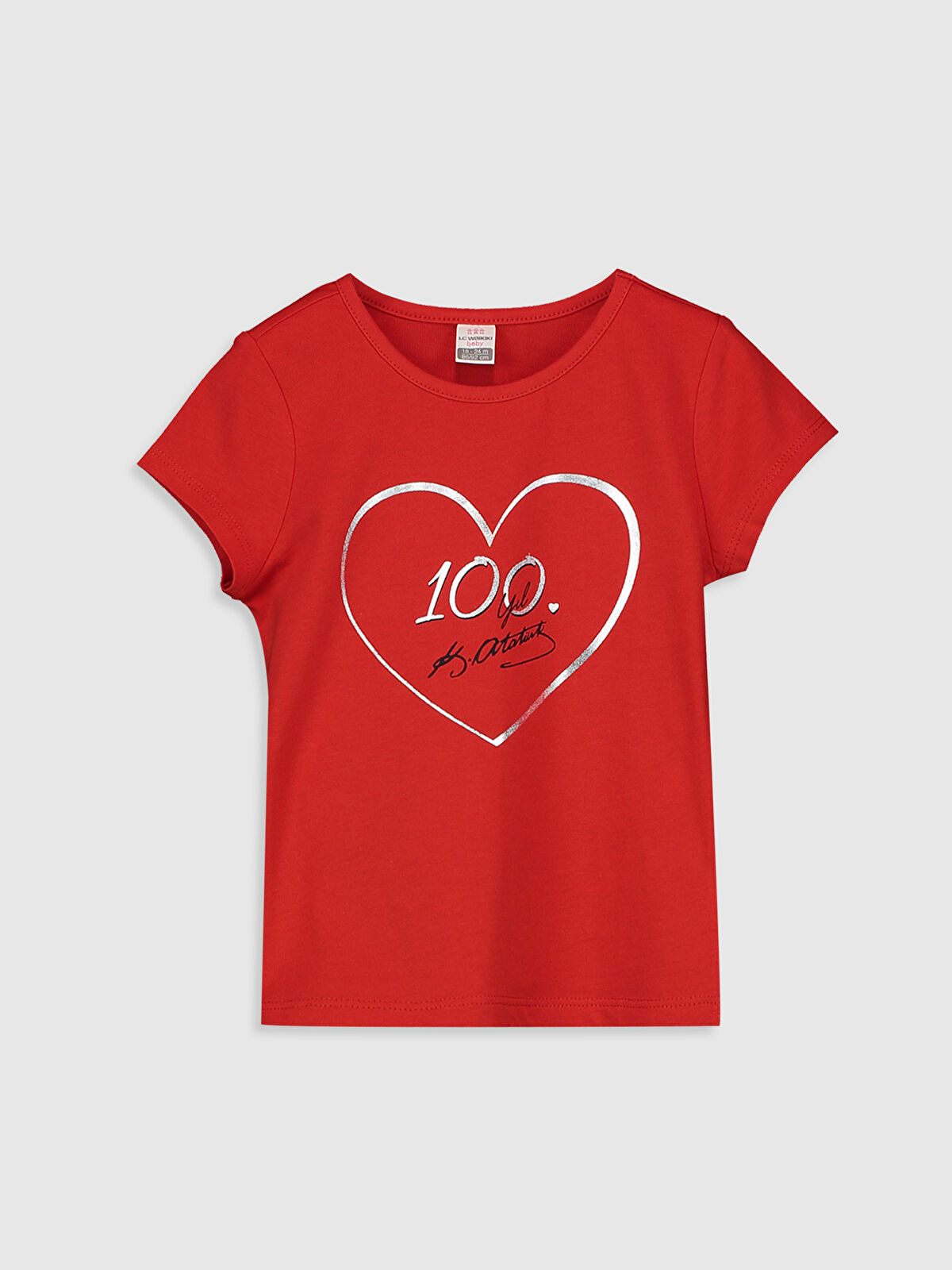 Bisiklet Yaka Kısa Kollu Atatürk İmza Baskılı Kız Bebek Tişört