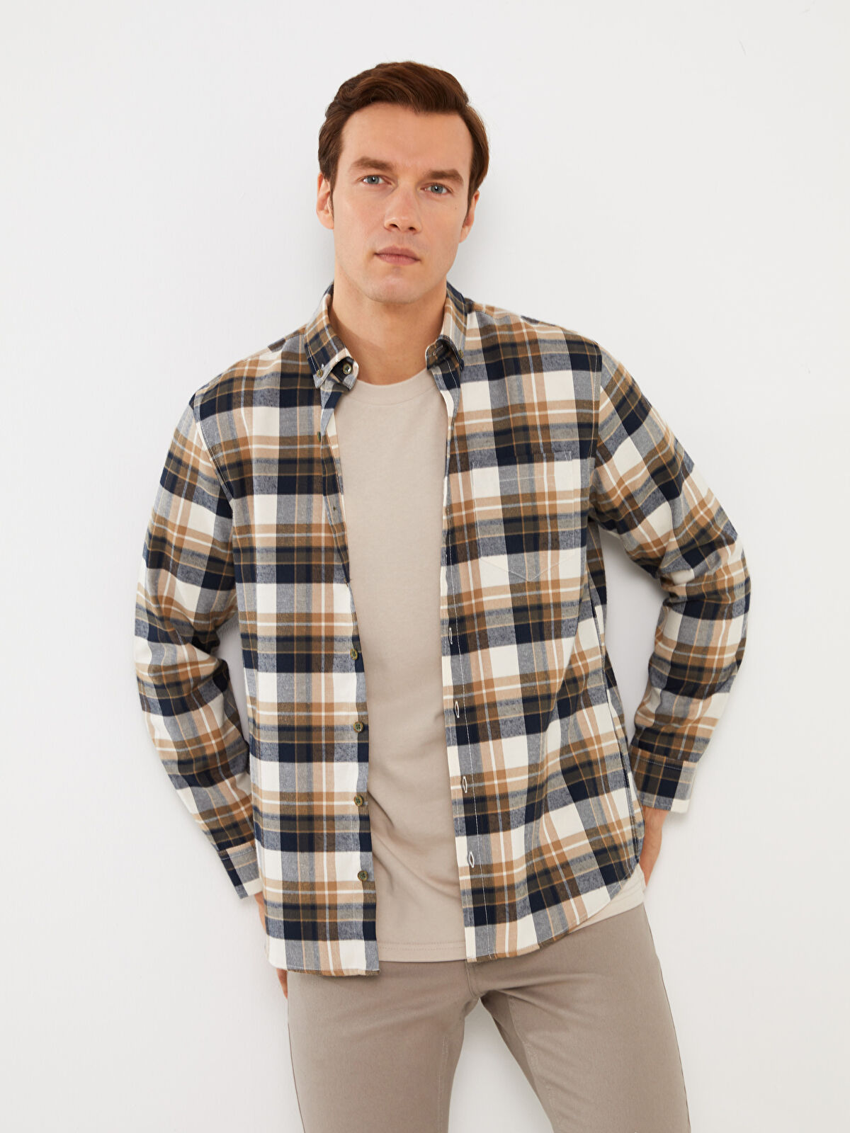 Regular Fit Long Sleeve Plaid Gabardine Men's Shirt Regular Fit Long Sleeve Plaid Gabardine Men's Shirt