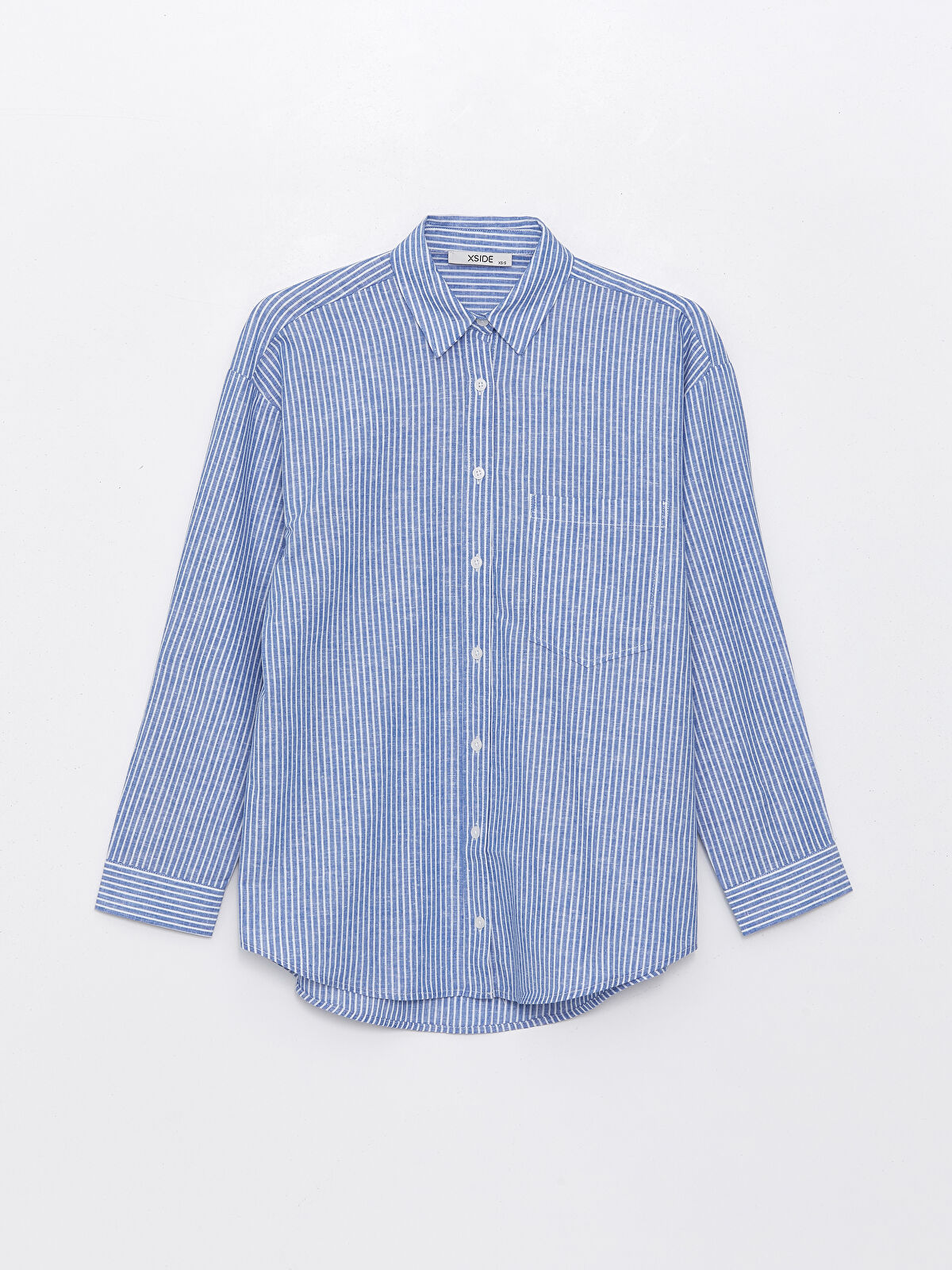 MAVİ Çizgili Uzun Kollu Oversize Keten Karışımlı Kadın Gömlek ...