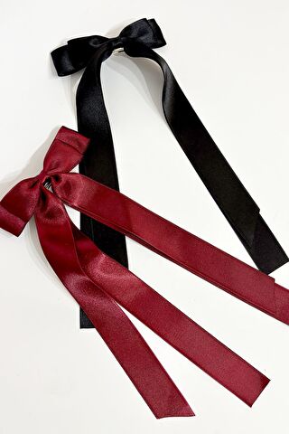 SİYAH Çift Saten Fiyonk Kurdele Toka Bordo- Siyah 2'li Paket ...