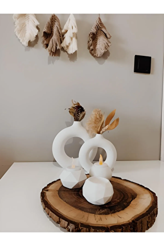 BEYAZ 2’li Halka Vazo Ve 3 Lü Tealight Mumluk Bohem Set - S000158660-20063 | LCW