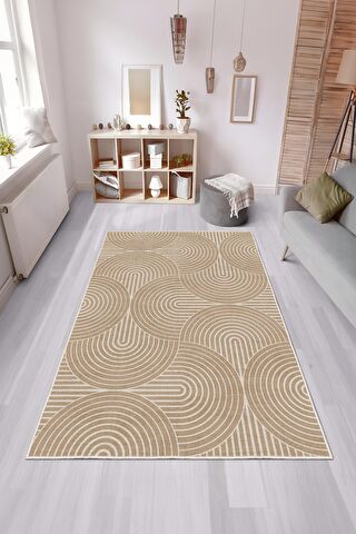 KAHVERENGİ Özel Tasarım, Kaymaz Taban, İnce, Yıkanabilir, Modern Halı WOOKECE1403 60x100 ...