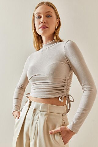 BEJ Bej Biyeli & Büzgülü Kaşkorse Crop Bluz 4KXK2-47889-25 - S000122141 ...