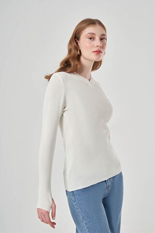 EKRU Basic V Yaka Ekru Triko - S000049368-19965 | LCW