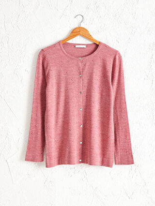 PEMBE Bisiklet Yaka Uzun Kollu Kadın Düğmeli Triko Hırka - 0WCF28Z8-LCC | LCW