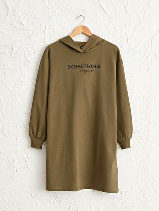 HAKİ Yazı Baskılı Kapüşonlu Sweat Elbise - 0WGB76Z8-JYN | LCW