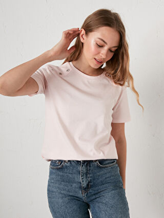 PEMBE Bisiklet Yaka Düz Kısa Kollu Pamuklu Kadın Tişört - S1FY71Z8-FR6 | LCW