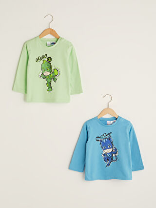 MAVİ Bisiklet Yaka Uzun Kollu Pijamaskeliler Baskılı Tişört 2'li ...