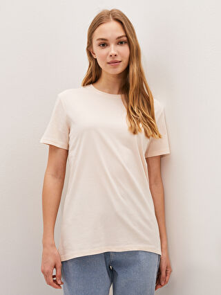 PEMBE Bisiklet Yaka Düz Kısa Kollu Pamuklu Kadın Tişört - S1KO72Z8-LWY | LCW