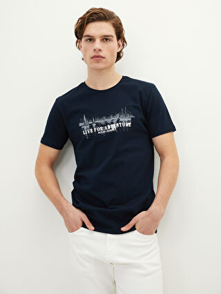 Crew Neck Short Sleeve Printed Combed Cotton Men's T-shirt -S22887Z8-HRZ - S22887Z8-HRZ - LC Waikiki