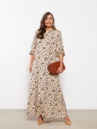 BEJ Bisiklet Yaka Desenli Uzun Kollu A Kesim Kadın Elbise - S2KM78Z8 ...