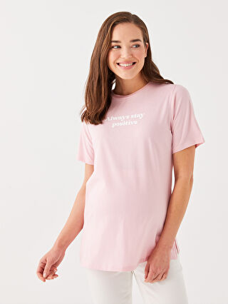 PEMBE Bisiklet Yaka Baskılı Kısa Kollu Hamile Tişört - S37478Z8-S1A | LCW